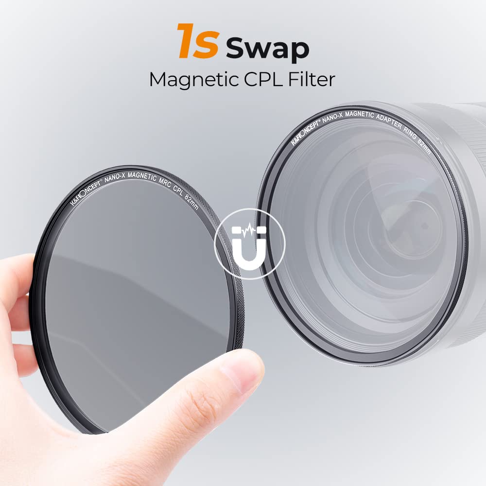 K&F Concept Magnetic 82mm Circular Polarizers Filter (Magnetic Polarizing Filter + Magnetic Basic Ring + Lens Cap) with 28 Multi-Layer Coatings CPL Filter for Camera Lens (Nano-X Series)
