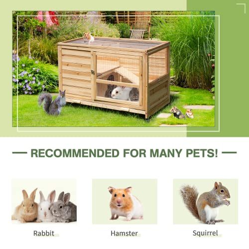 YOLENY Rabbit Hutch, Wooden Small Animal Cage, Bunny Hutch Indoor Rabbit Cage, Outdoor Guinea Pig Cage Hedgehog Cage, Removable Tray, Safety Lock, Galvanized Mesh Wires, Access Ramps