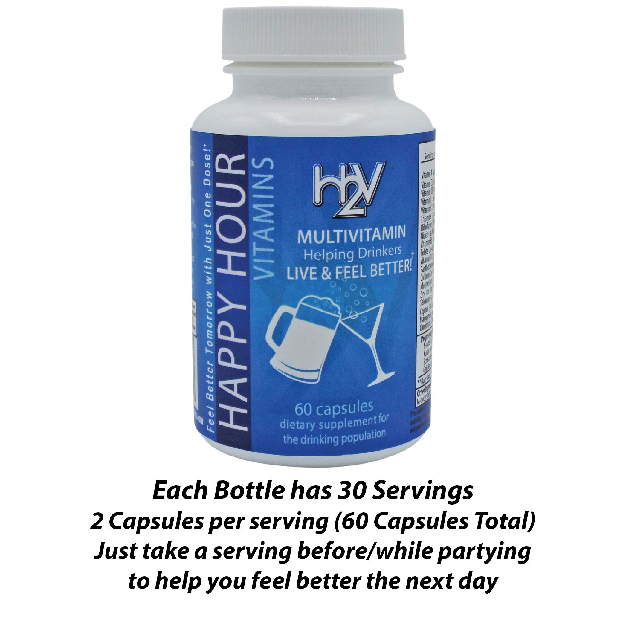 Happy Hour Vitamins Bottle - Multivitamin Formulated for Better Mornings – Live & Feel Better with Milk Thistle, Prickly Pear Cactus, B & C Vitamins, & More- 30 Servings