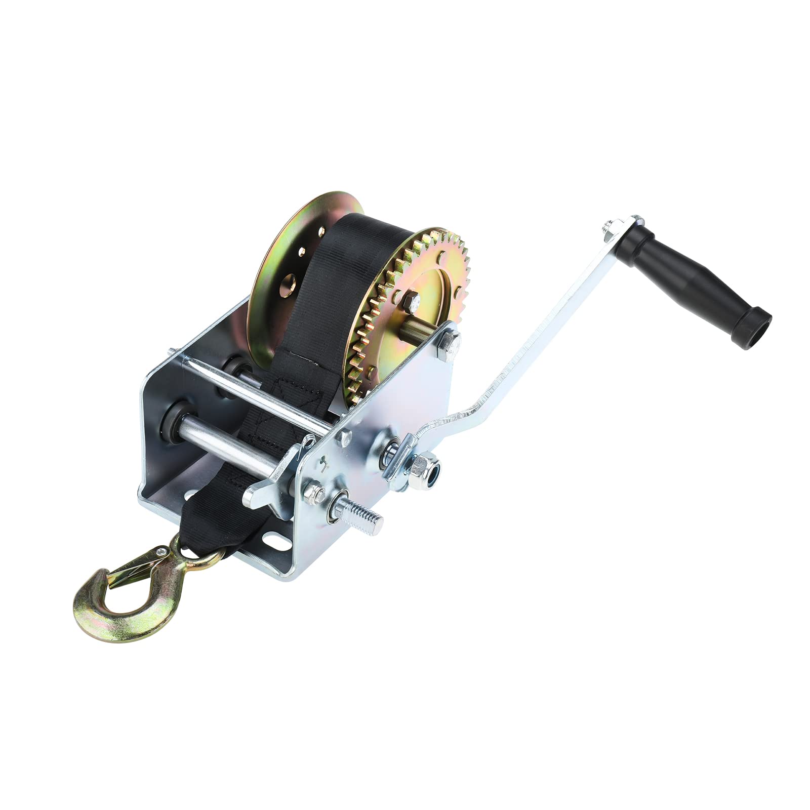 KUNTEC 2500lbs Hand Winch Hand Crank Durable Gear Manual Winch with 24FT Polyester Strap for ATV Boat Trailer