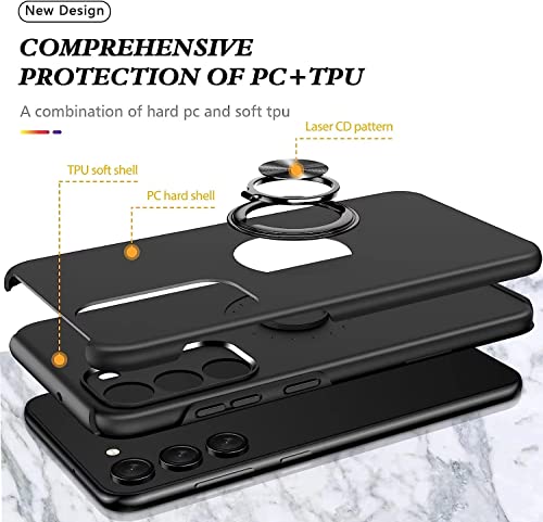 YRMJK S23 Plus Case,Built in 2 Screen Protectors + 2 Camera Lens Protector,Military Grade,3D Full Cover with Kickstand Ring Case for Samsung Galaxy S23 Plus 5G Black