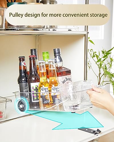 Under Sink Organizer with Wheels,Bathroom and Kitchen Cabinet Organizer with Dividers,Clear Plastic Storage Organizer Bins Suitable for Medicine Cabinet,Vanity, Refrigerator, Office (2 Clear tray)