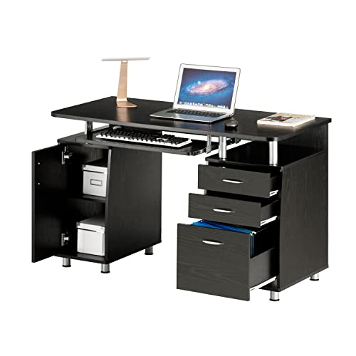 Techni Mobili 47.25" Ergonomic Computer Drawers & File Cabinet for Home Office Storage, Espresso Writing Desk, ONE Size