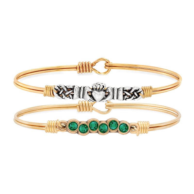 Luca + Danni Claddagh Set Bangle Bracelet For Women - Brass Tone Petite Size Made in USA