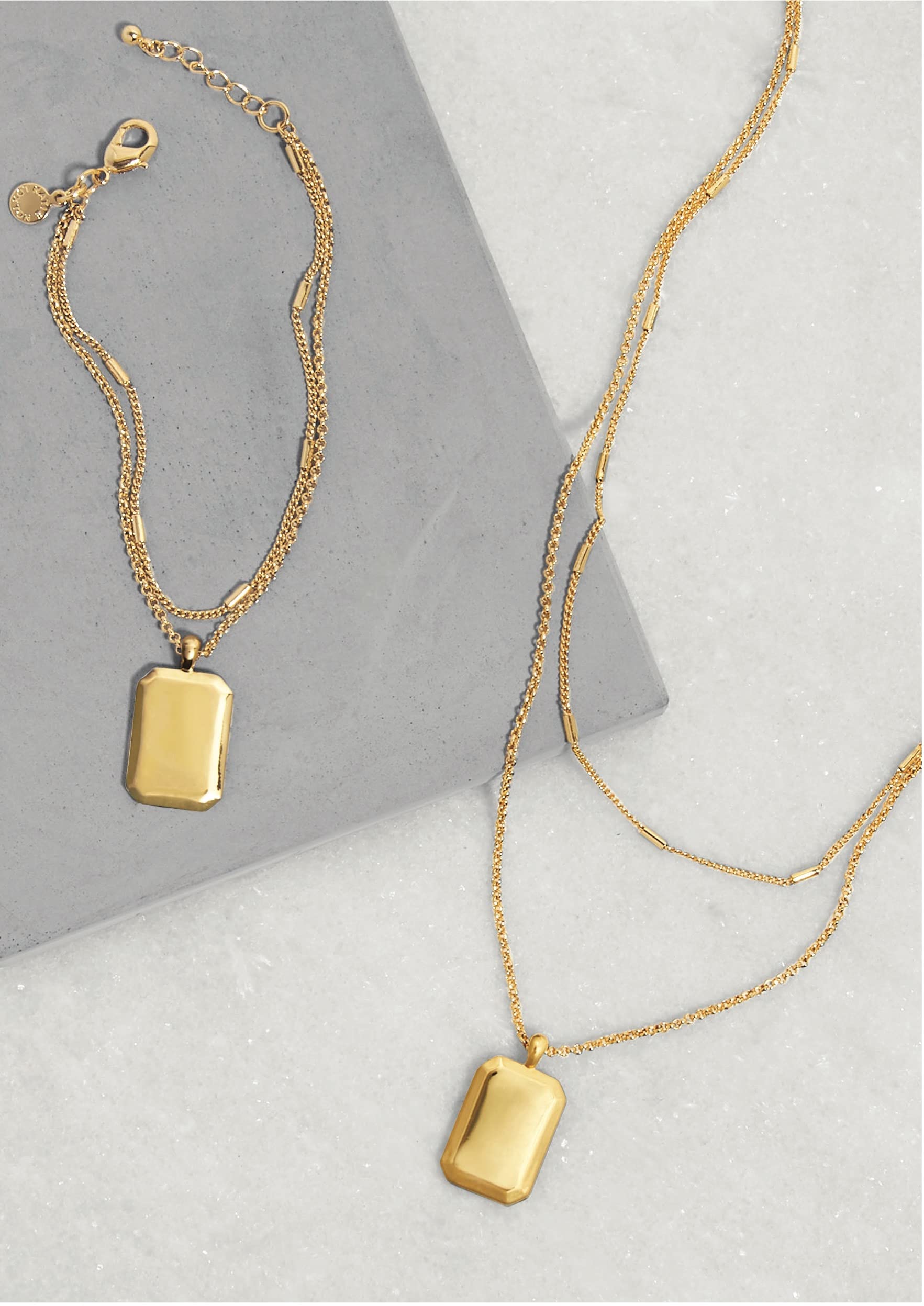 KATIE LOXTON Kismet Chains Womens Boxed Gold Plated Adjustable Bangle Charm Layered Bracelet Tag