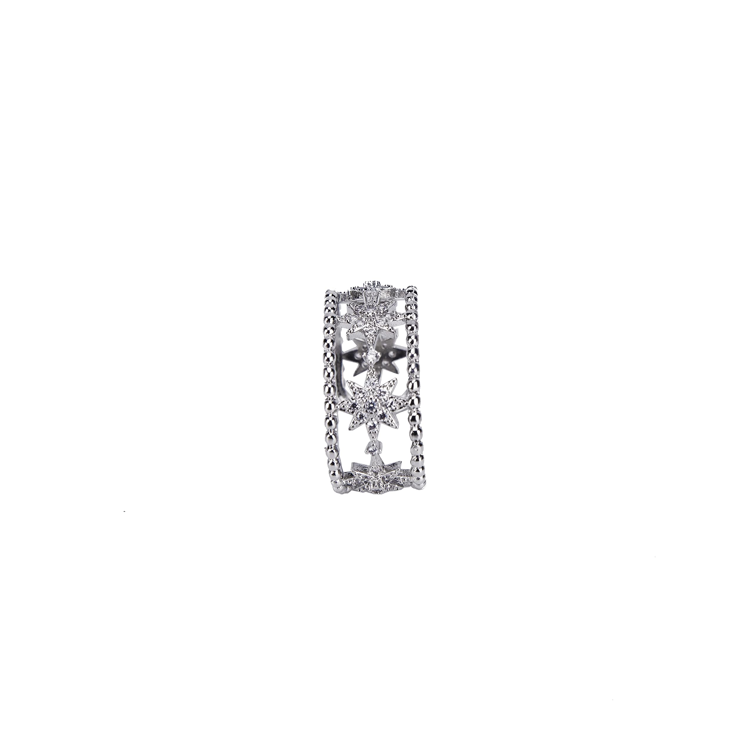 K&H JWL PHOSPHERUS White Zircon Star Band 925 Silver Plate Open Ring, 1"