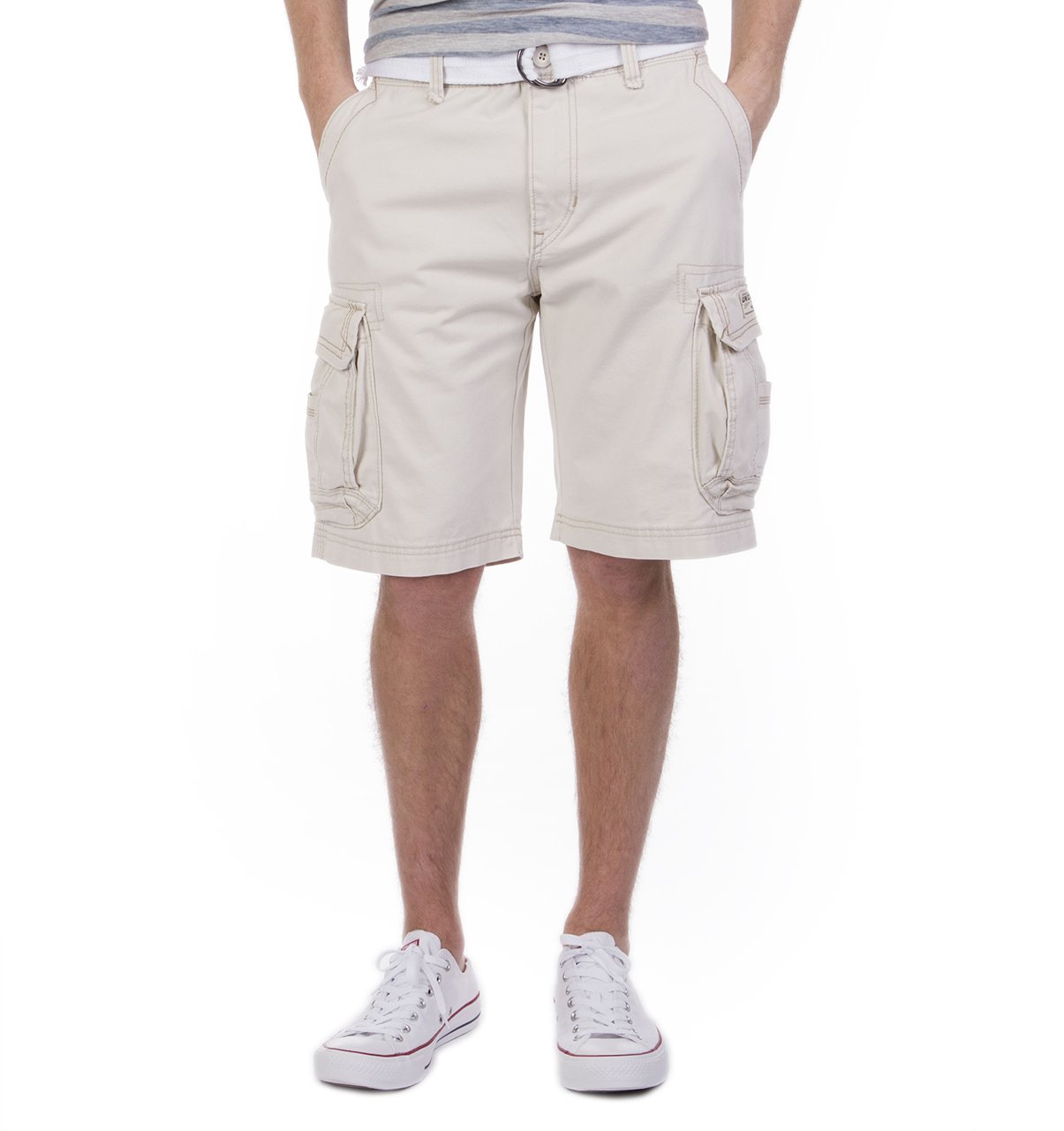 Unionbay Men's Survivor Belted Cargo Short, Stone, 36