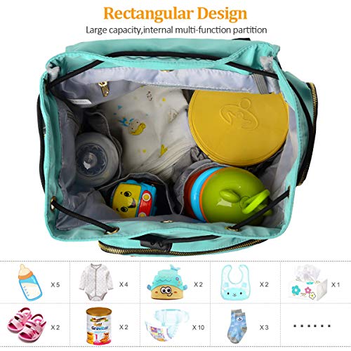 KZNI Leather Diaper Bag Backpack, Diaper Backpack Nappy Baby Bags for Mom Unisex Maternity Diaper Bag with Stroller Hanger (Blue)