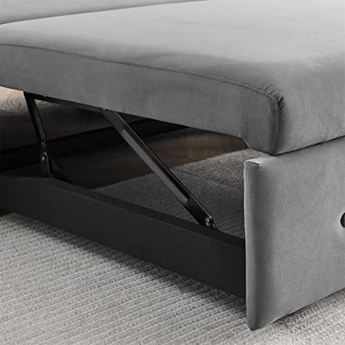 Ucloveria Convertible Sleeper Sofa Bed, Loveseat Futon Sofa Couch w/Pull Out Bed w/ 2 Side Pockets, Creative Curved Armrest Velvet Adjustable Backrest with 2 Pillows for Living Room, Grey