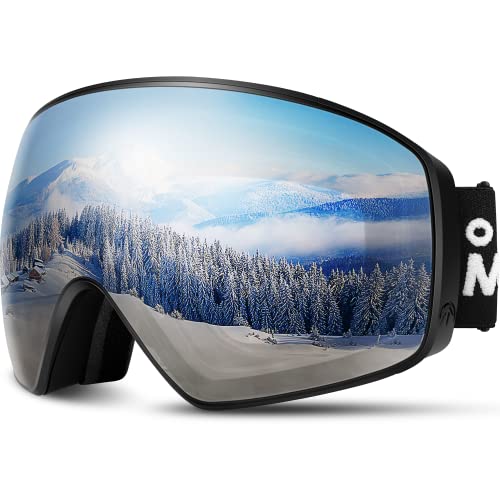 OutdoorMaster Wide View Ski Goggles Horizon - Frameless Snowboard Goggles with Interchangeable Magnetic Lens Snow Goggles for Men & Women - Blackframe Silver Lens