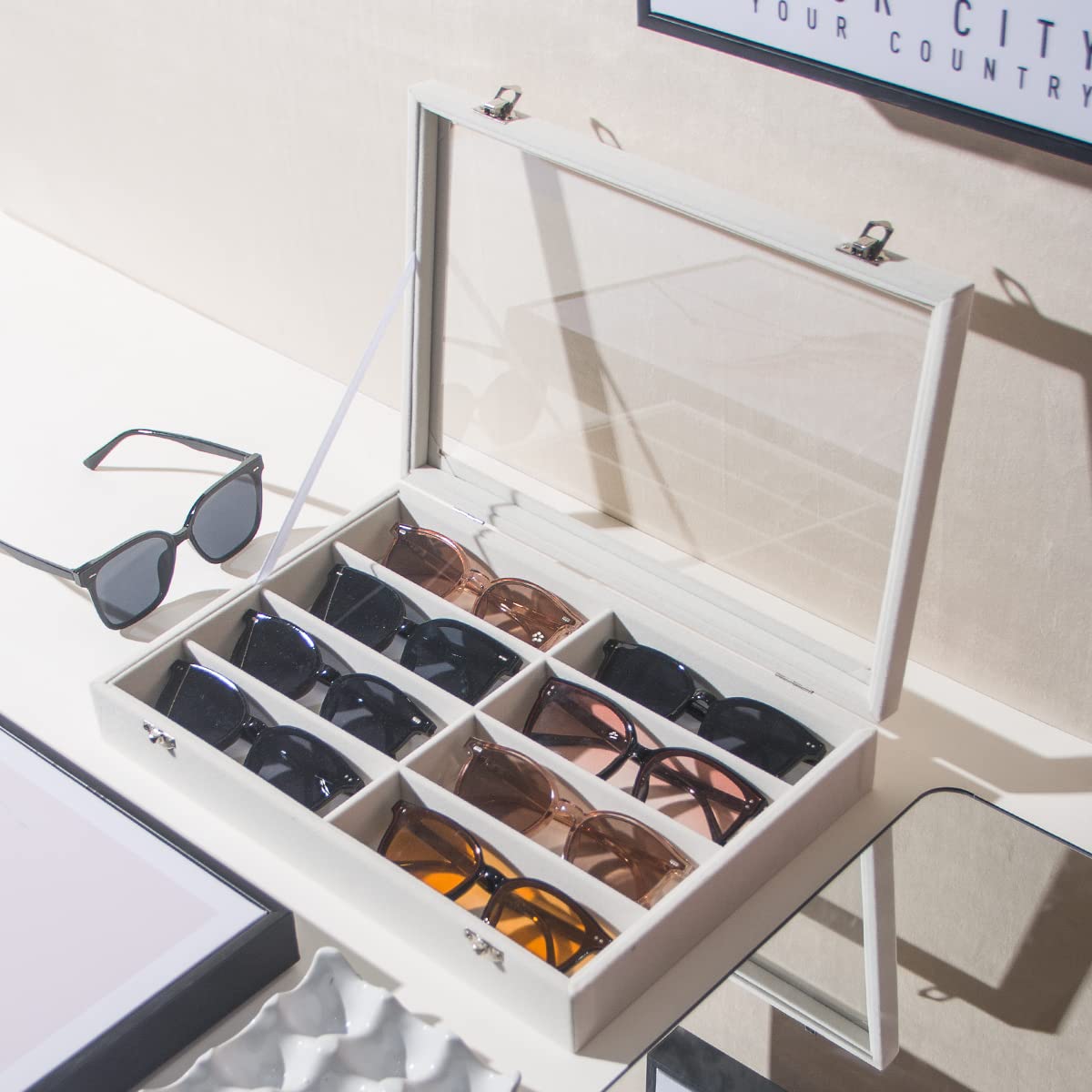 Pangkeep Sunglasses Organizer for Women Men, Eyeglasses Eyewear Display Case,Sunglasses Collection Box, Sunglass Glasses Storage Holder Box,8 Slots