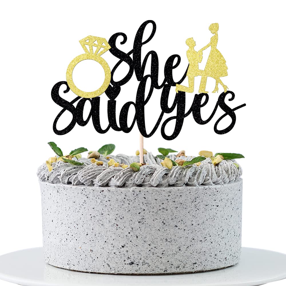 WRACKKIAR She Said Yes Cake Topper-Gold Glitter Wedding Engagement-Bridal Shower-Bachelorette Party Decorations