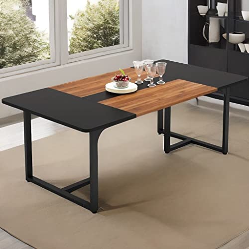 Tribesigns 70.87ββ Dining Table, Industrial Kitchen Table for 8 Person, Rectangular Dinner Table with Strong Metal Frame, Wooden Large Long Dining Room Table for Big Family