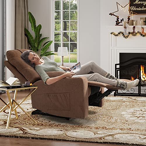 YITAHOME Recliner Chair with Wireless Charging, Electric Power Recliner Chair with Massage for Elderly, Fabric Reclining Loveseat with USB Ports, Side Pocket, Remote Control,Brown