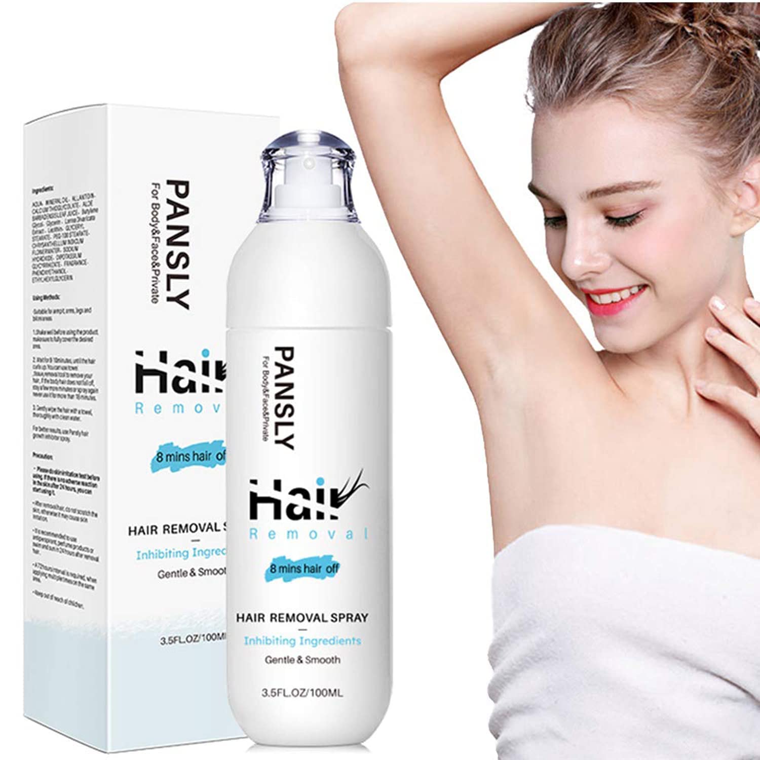 PANSLY Hair Removal Spray,Non-Irritating Depilatories Product for Women and Men,Spray for Face,Arm,Leg, Armpit 3.5fl oz