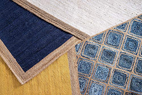 Unique Loom Braided Jute Collection Classic Quality Made Natural Hand Woven with Solid Color Detail, Area Rug, Rectangular 4' 0" x 6' 0", White/Beige