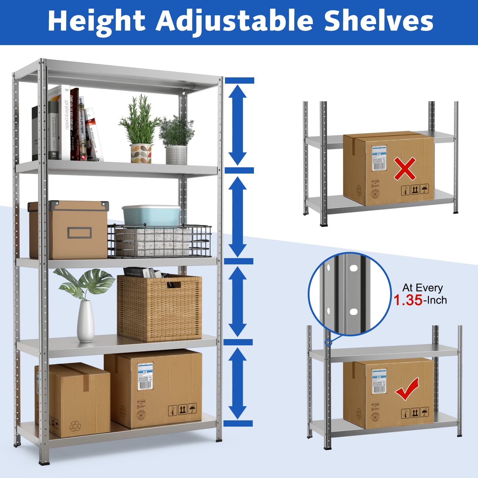 Tangkula Garage Storage Shelves, 74In 5-Tier Metal Shelving Unit for Storage, Adjustable Heavy Duty Storage Rack with 1433LBS Weight Capacity for Garage Warehouse Basement, 39 x 16 x 74 Inch (2, Grey)