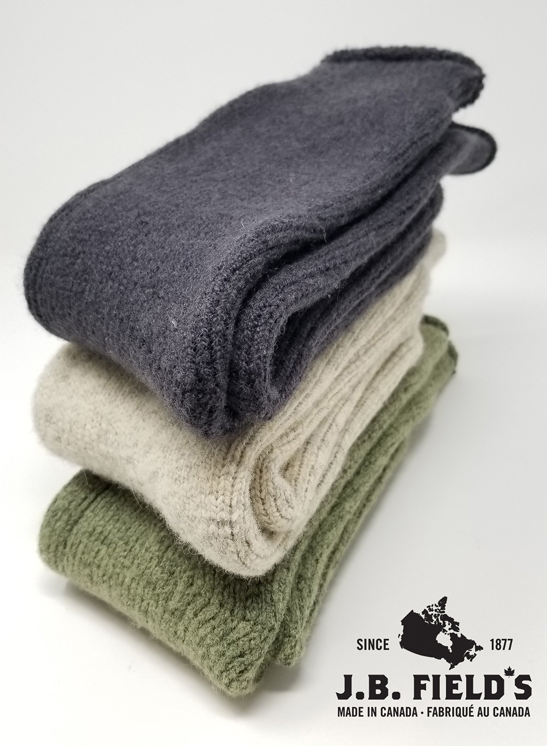 J.B. Field's 85% Wool Arctic Trail -40 Below Winter, Thermal Sock for Men, Women, for Hiking, Trekking & Outdoor 2 Pack, Made In Canada (Medium (5-9 Shoe), Green)