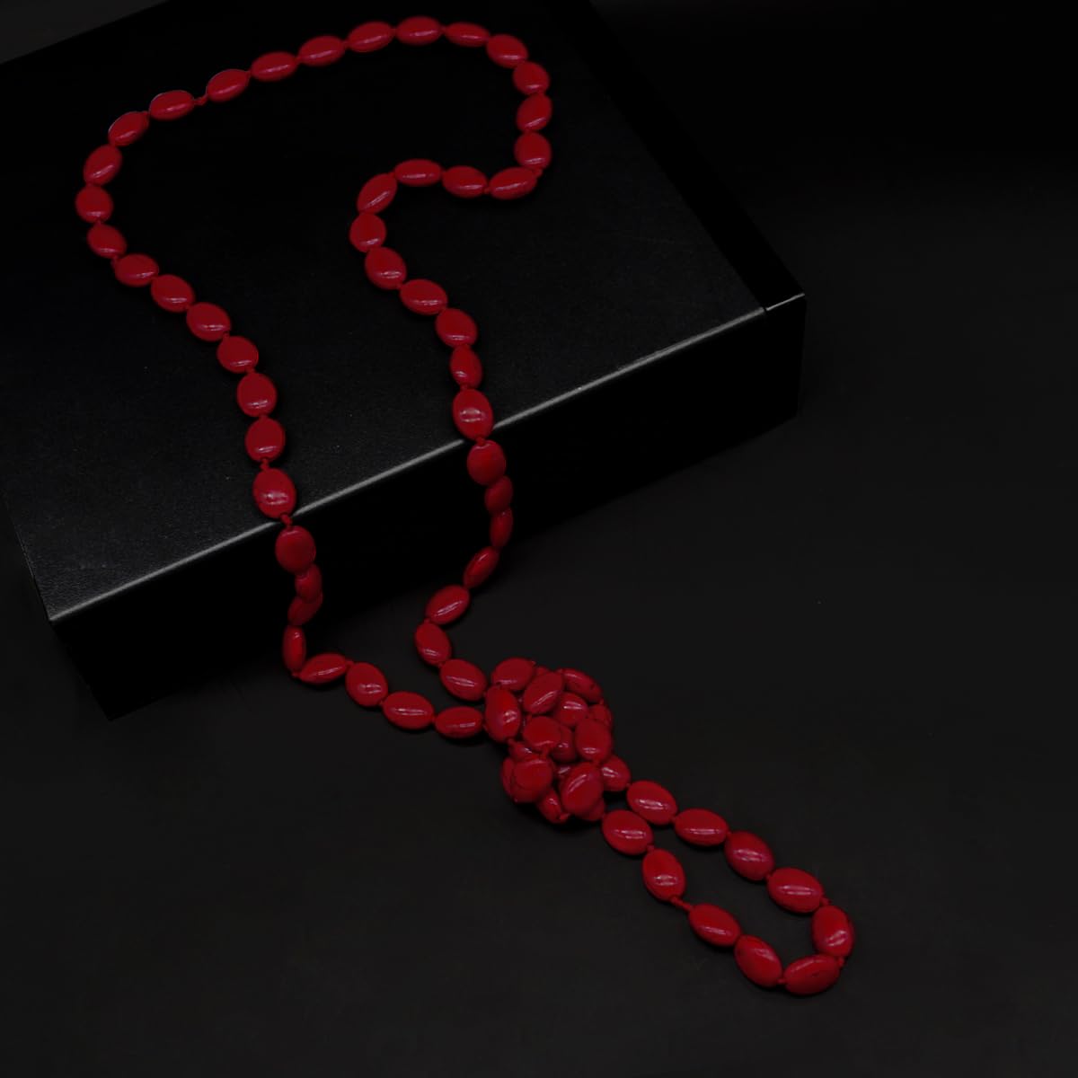 Jane Stone Funky Oval Shape Necklace Turquoise Double Strand Layers Cluster Necklace Pendant Bib Jewelry (Red)