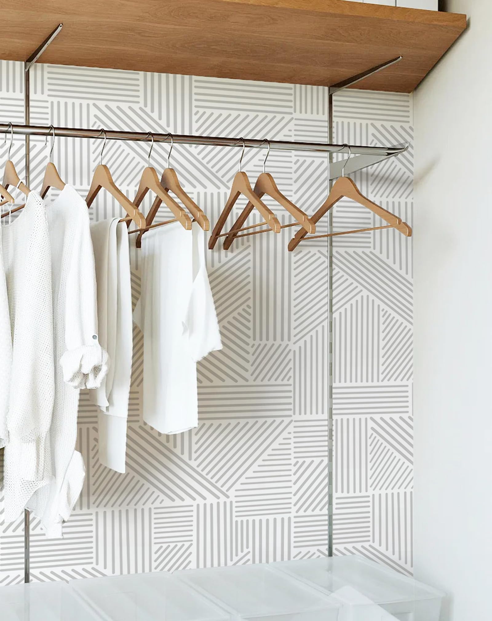 Tomete Gray and White Wallpaper Geometric Wallpaper Peel and Stick Wallpaper Boho Modern Geometric Contact Paper for Cabinets Removable Line Bathroom Wallpaper Waterproof Self-Adhesive17.3βΓ393β