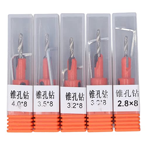 Taper Drill, 5 Set Countersink Drill Bit Kit Deep Chip Groove Long Life Span Easy to Carry Professional for Woodworking