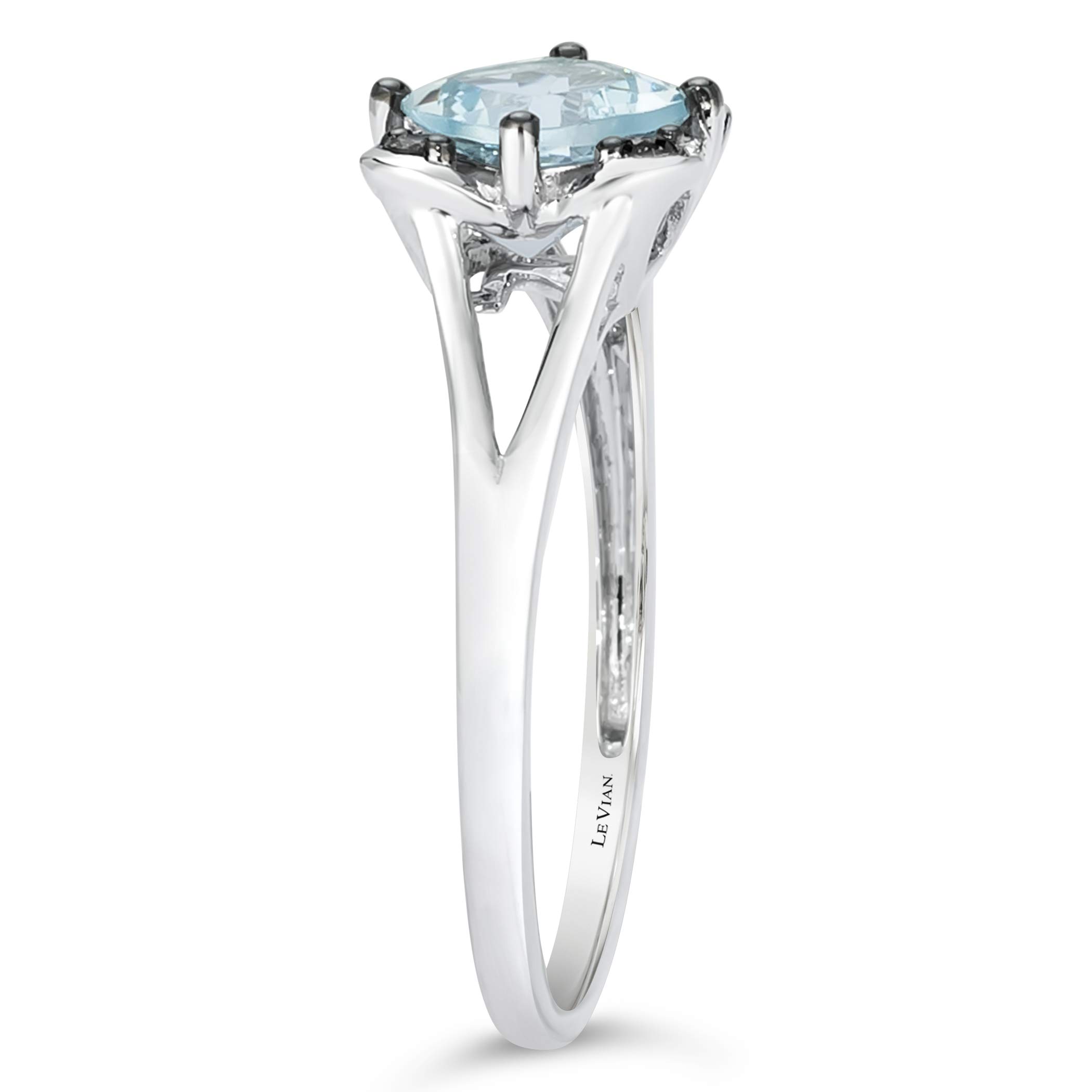 LE VIAN 14K White Gold, Cushion-Cut Aquamarine & Chocolate Diamond Accented Split-shank Ring (Fancy Brown Color, SI1-SI2 Clarity) - Size 6-1/4