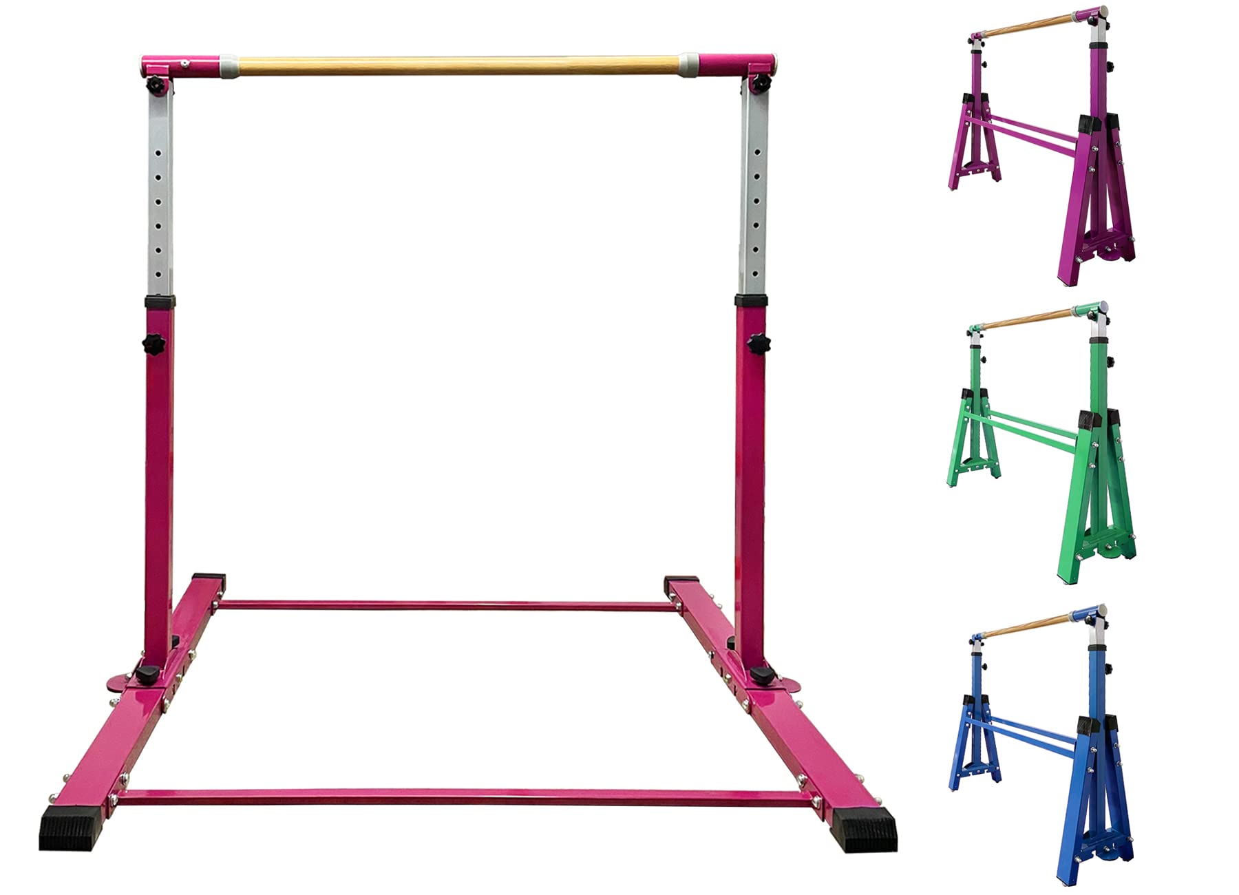 Peakpath Foldable&Moveable Gymnastics Kip Bar, Updated Expandable Home Gym Equipment for Kids Junior,Strong Fiberglass Rail, Adjustable Height 3'-5' Gymnastics Bar,300lbs Weight Limit