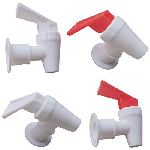 Replacement Cooler Faucet - 2 White and 2 Red Water Dispenser Tap Set - Internal Thread Plastic Spigot.