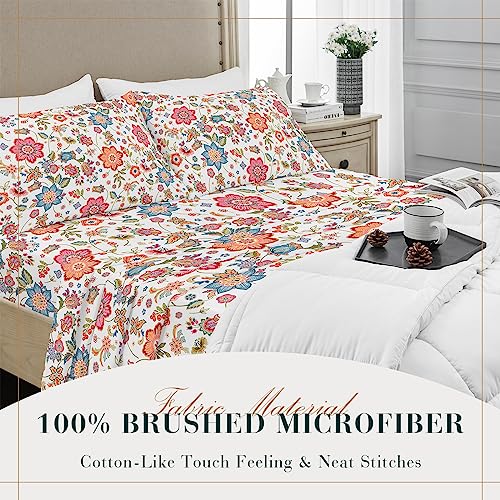 YIYEA Twin Sheets - Floral Print - Luxury Brushed Microfiber Bed Sheets - Lightweight Breathable Cooling Twin Sheets Set - 16" Deep Pocket, Shrinkage, and Fade Resistant - 3 Pc