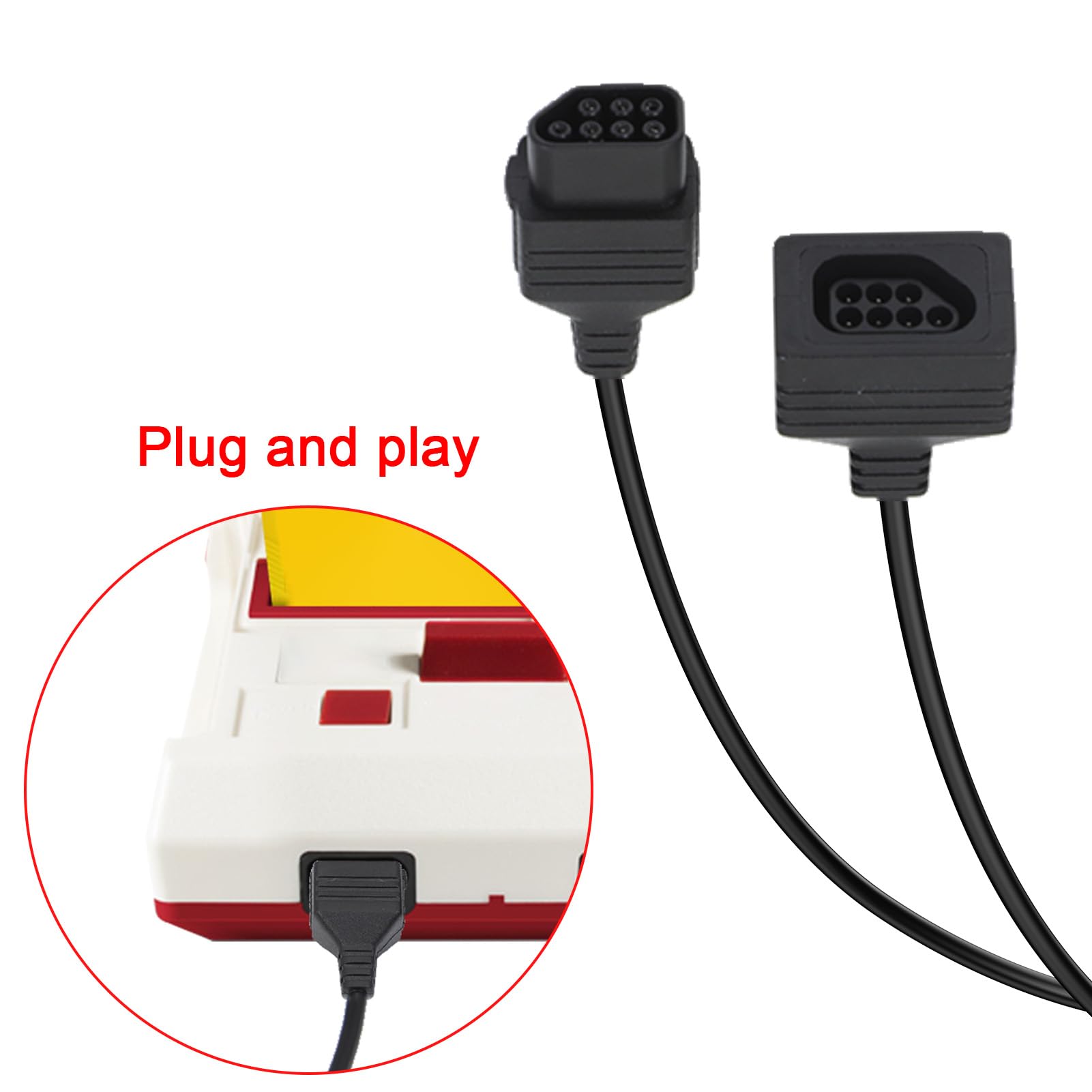 JoFong 7-Pin Controller Extension Cable for 1985 Version NES Controller, Classic Retro Game Console Plug and Play Controller Grip Extension Cable, 1.78M/5.8FT 2-Pack, Note Not for NES Classic (2016)