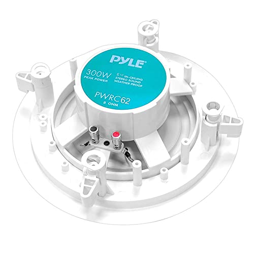 Pyle 6.5 Inch 300W Dual Channel 8 Ohm Home Audio in Ceiling Marine Grade Waterproof Speaker with 60Hz to 22kHz Frequency Response (2 Pack)