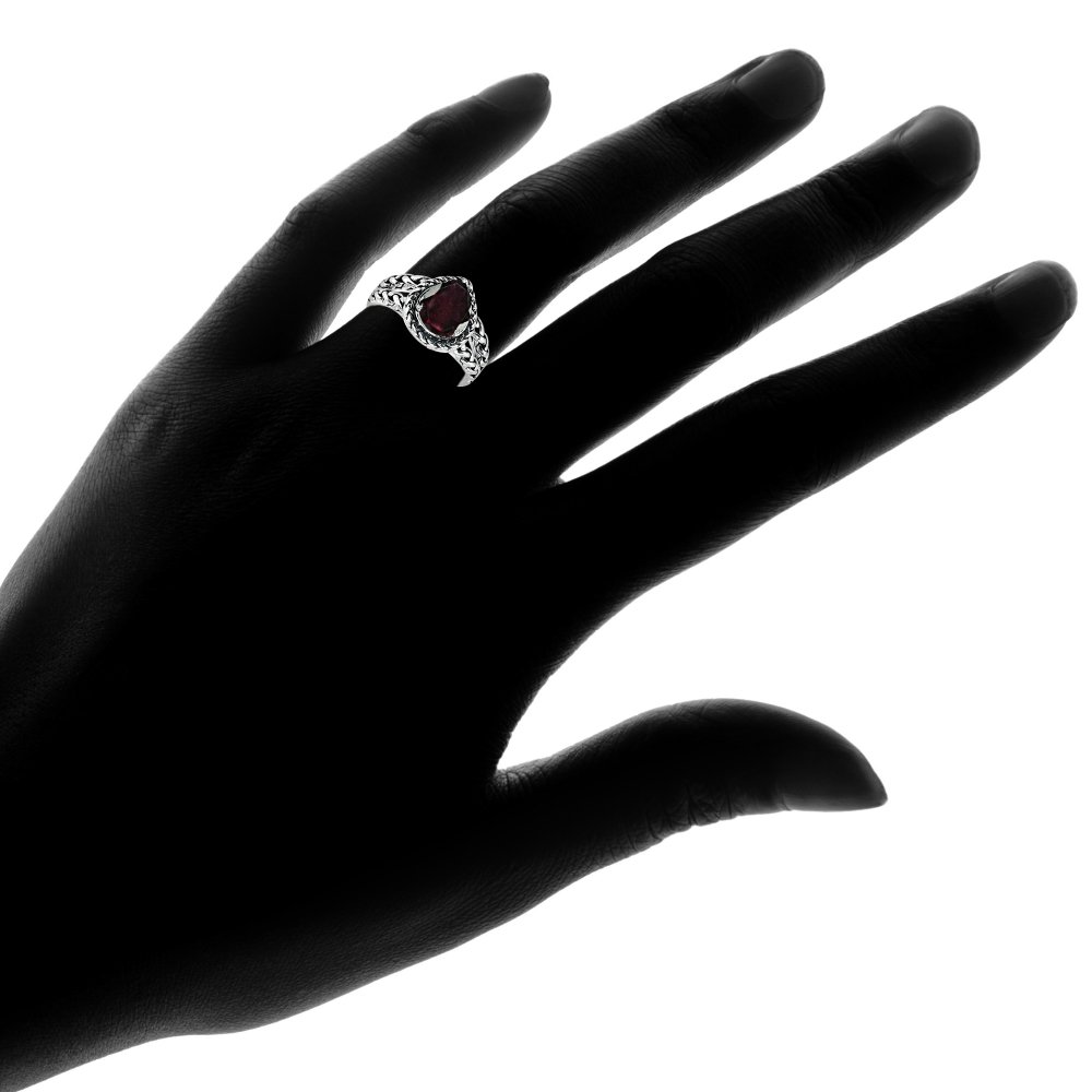 Ice Gems Sterling Silver Garnet Pear-Cut Oxidized Rope Split Shank Ring, Size 7