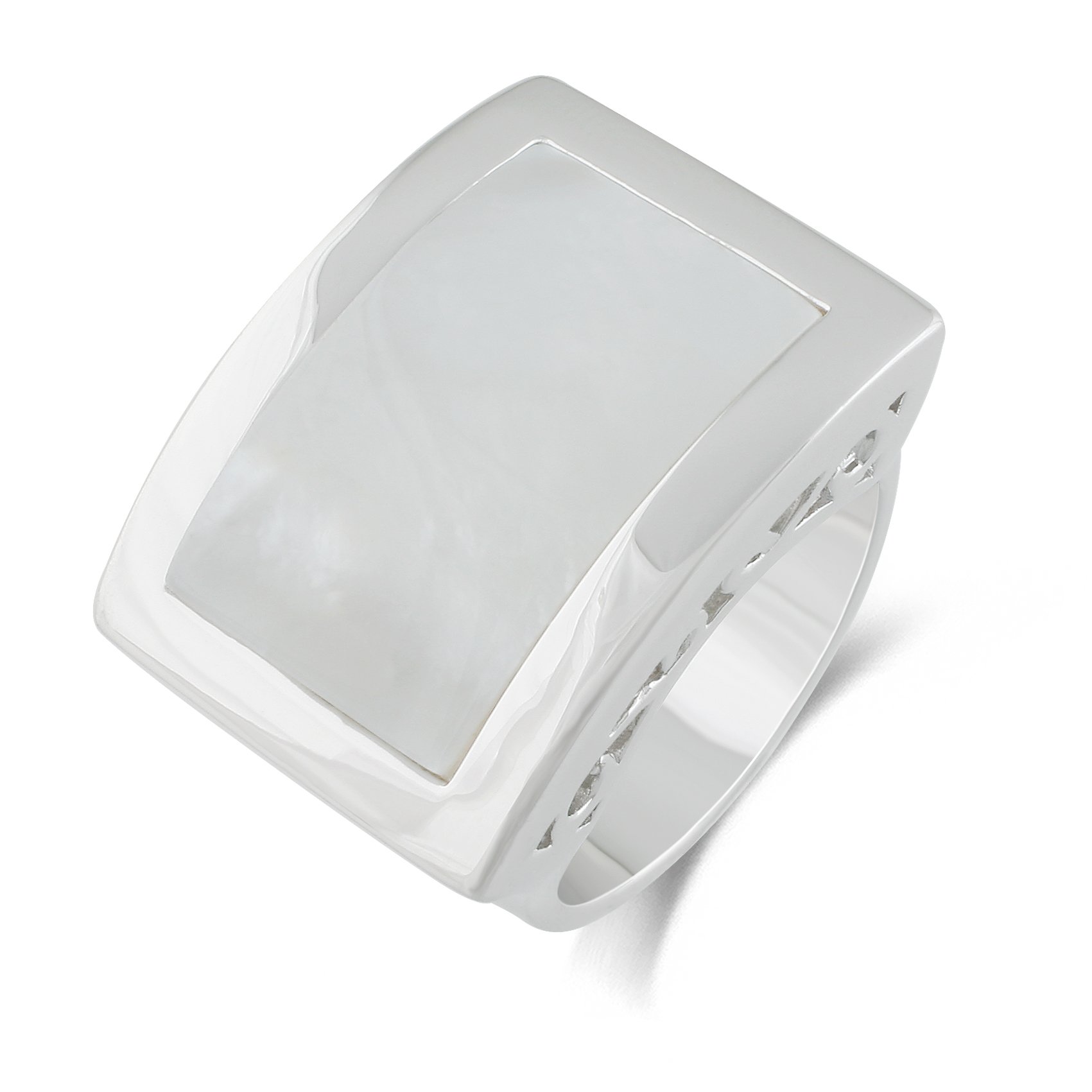 JanKuo Jewelry Rhodium Plated Rectangular Mother of Pearl Wide Band Ring (8)