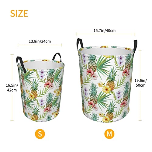 Tropical Pineapple Circular Laundry Hamper Print Hamper Freestanding Laundry Basket Collapsible Laundry Hamper Collapsible Storage Baskets Circular Laundry Clothes Bag With Handles Toy Organizer Medium
