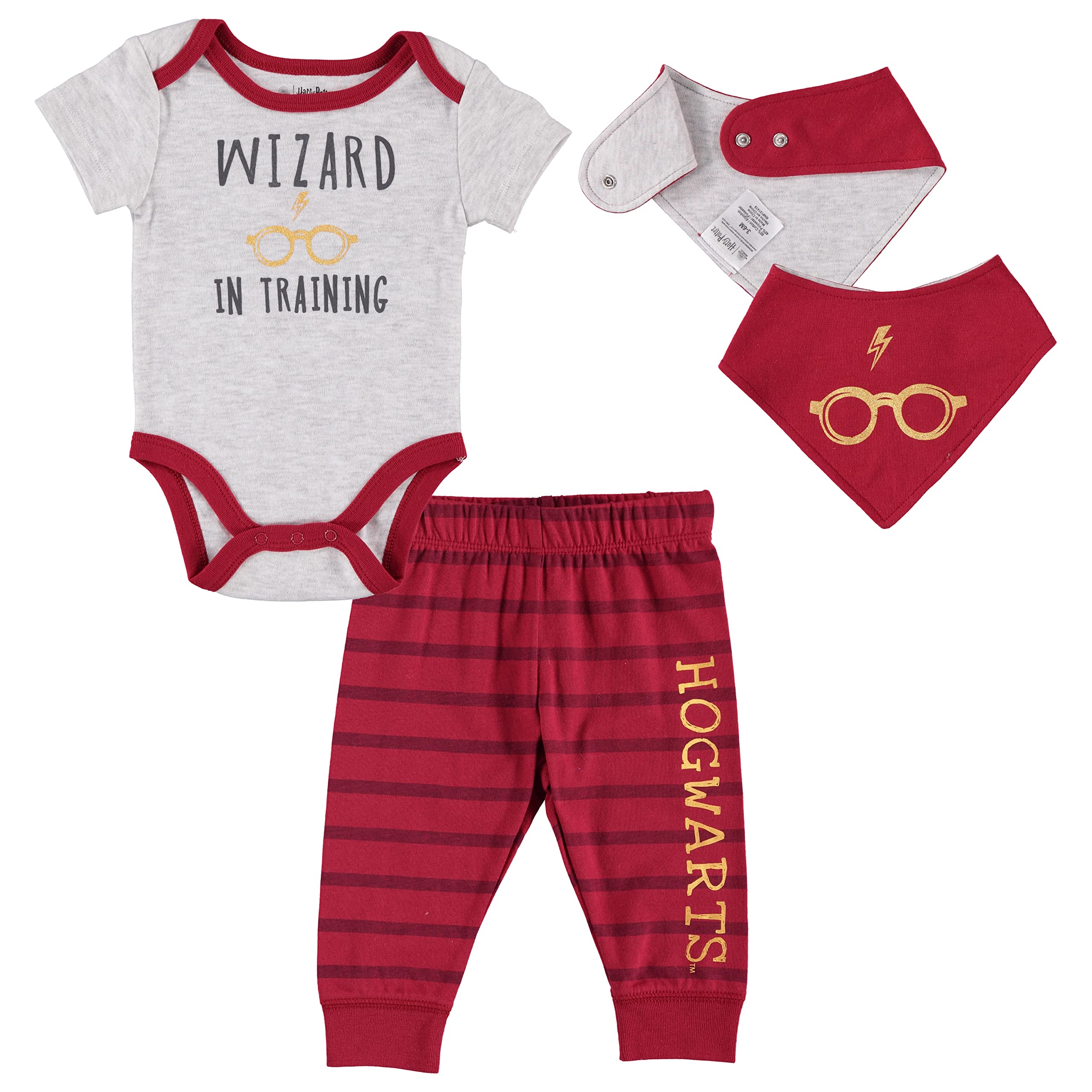 Harry Potter Baby Boys Bodysuit Jogger Pants 3 Piece Set (White/Red/Yellow, 6-9 Months)