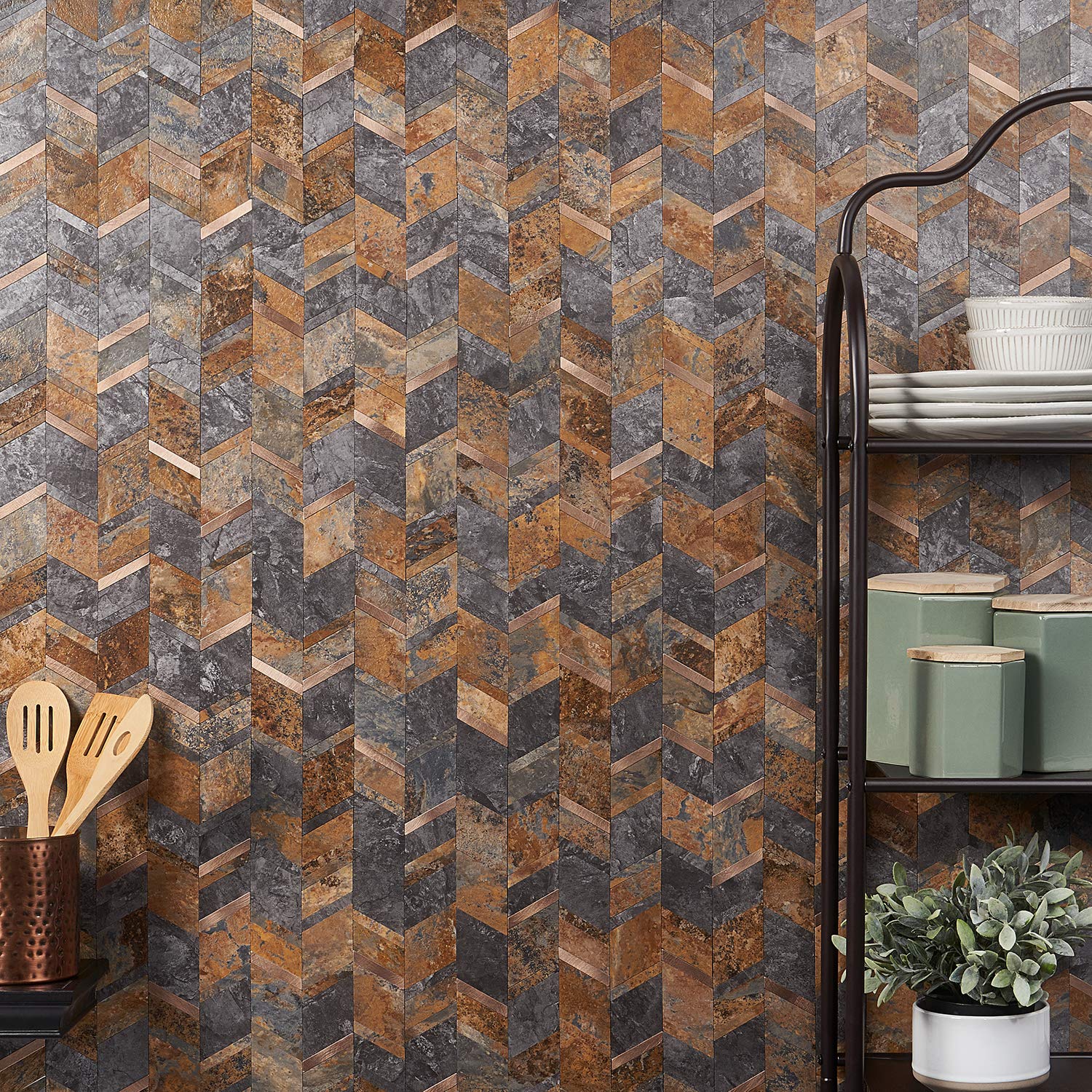 Luxe Core Chevron Copper 11.02 in. x 11.41 in. SPC Peel and Stick Kitchen, Bathroom, Backsplash Tile (0.87 Sq. Ft. / Sheet)