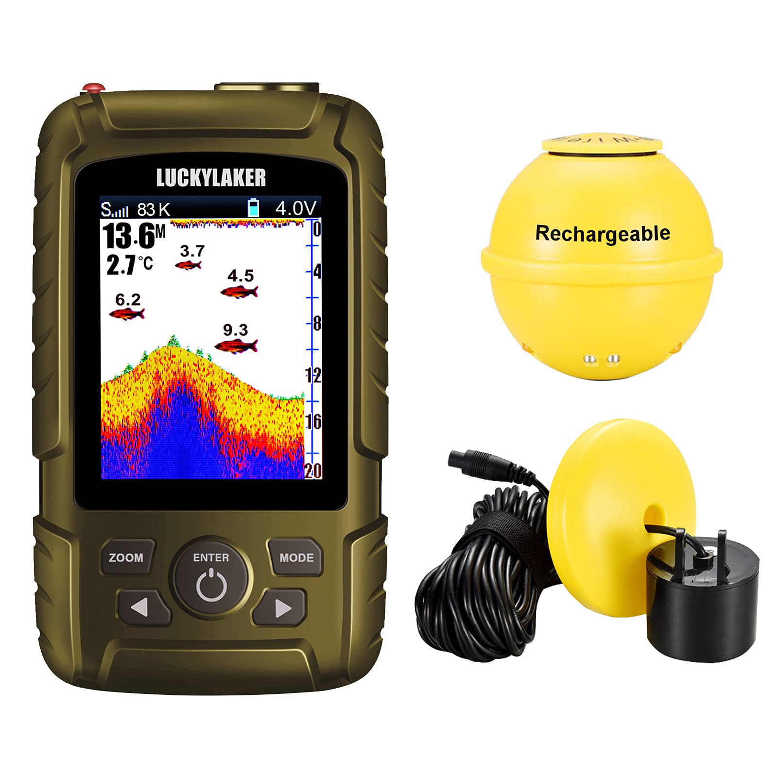 LUCKYLAKER Boat Transducer Fish Finders Sonar Wireless Handheld Depth Finder Kayak Waterproof Display Fish Finders Sensor Wired Ice Fishing