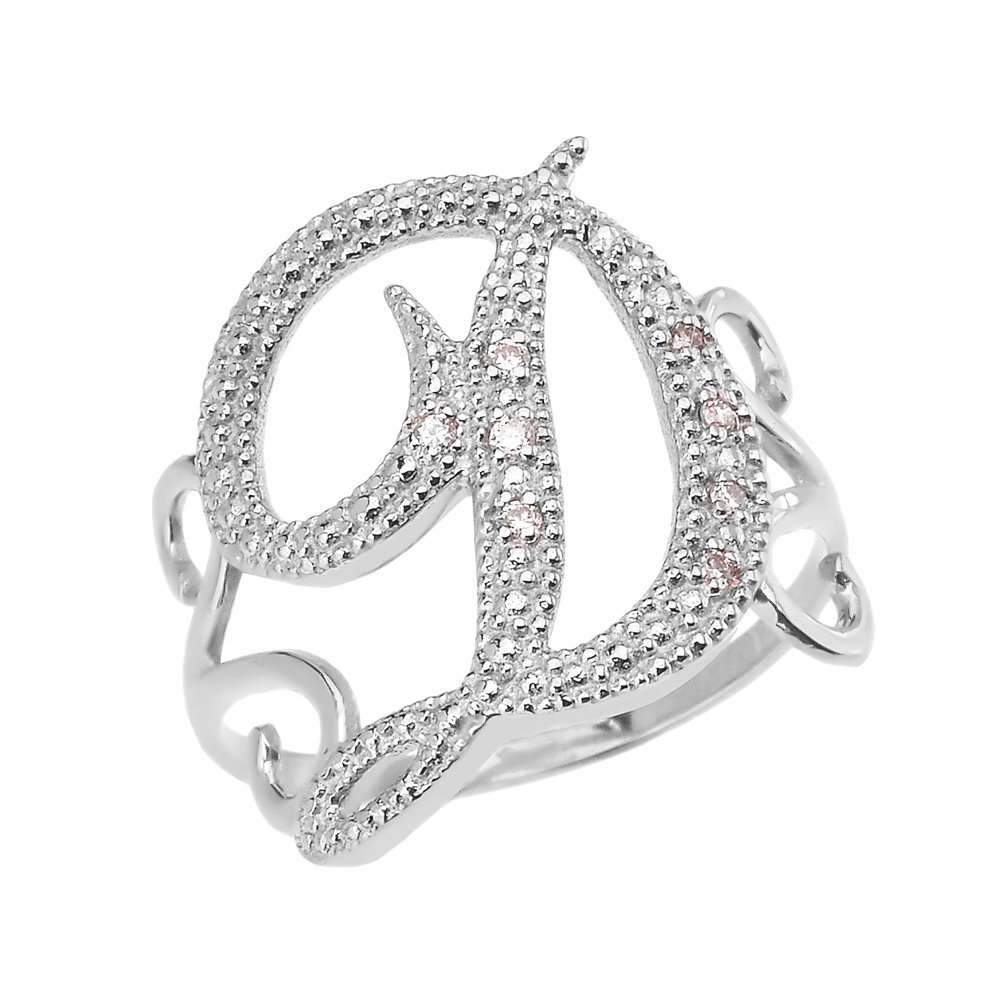 Initial Rings Sterling Silver Modern Cursive D CZ (Size 9.5)