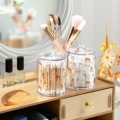 xigua 2 Pack Cute Giraffe Apothecary Jars with Lid, Qtip Holder Storage Containers for Cotton Ball, Swabs, Pads, Clear Plastic Canisters for Bathroom Vanity Organization (10 Oz)