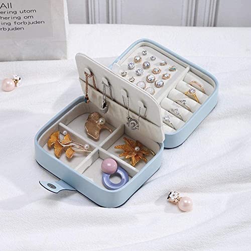 ZZYINH AN207 Korean-Style Double-Sided Jewlery Box Portable Jewelry Box Leather Ear Stud Ring Necklace Earrings Storage Box Small Jewelry (Color : Blue)