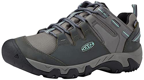 KEEN Women's Steens Low Height Waterproof Hiking Shoes, Drizzle/Ocean Wave, 9