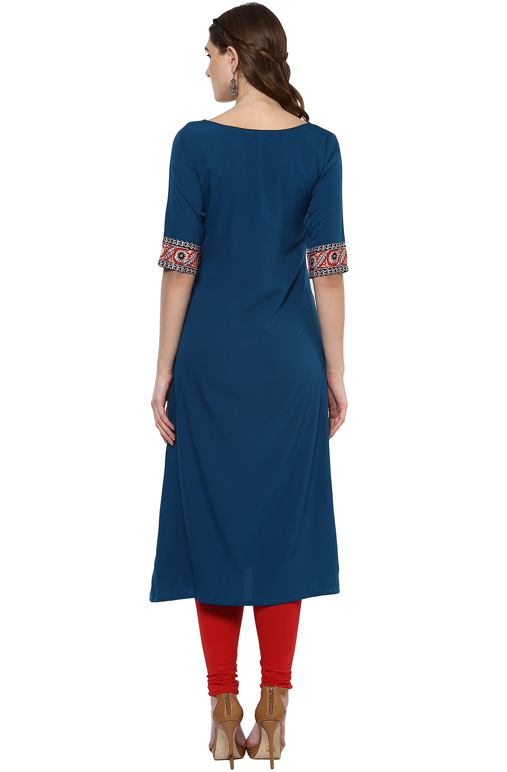 Janasya Indian Women's Tunic Tops Crepe Kurti for Women(JNE2100-KR-144-XXL) Turquoise