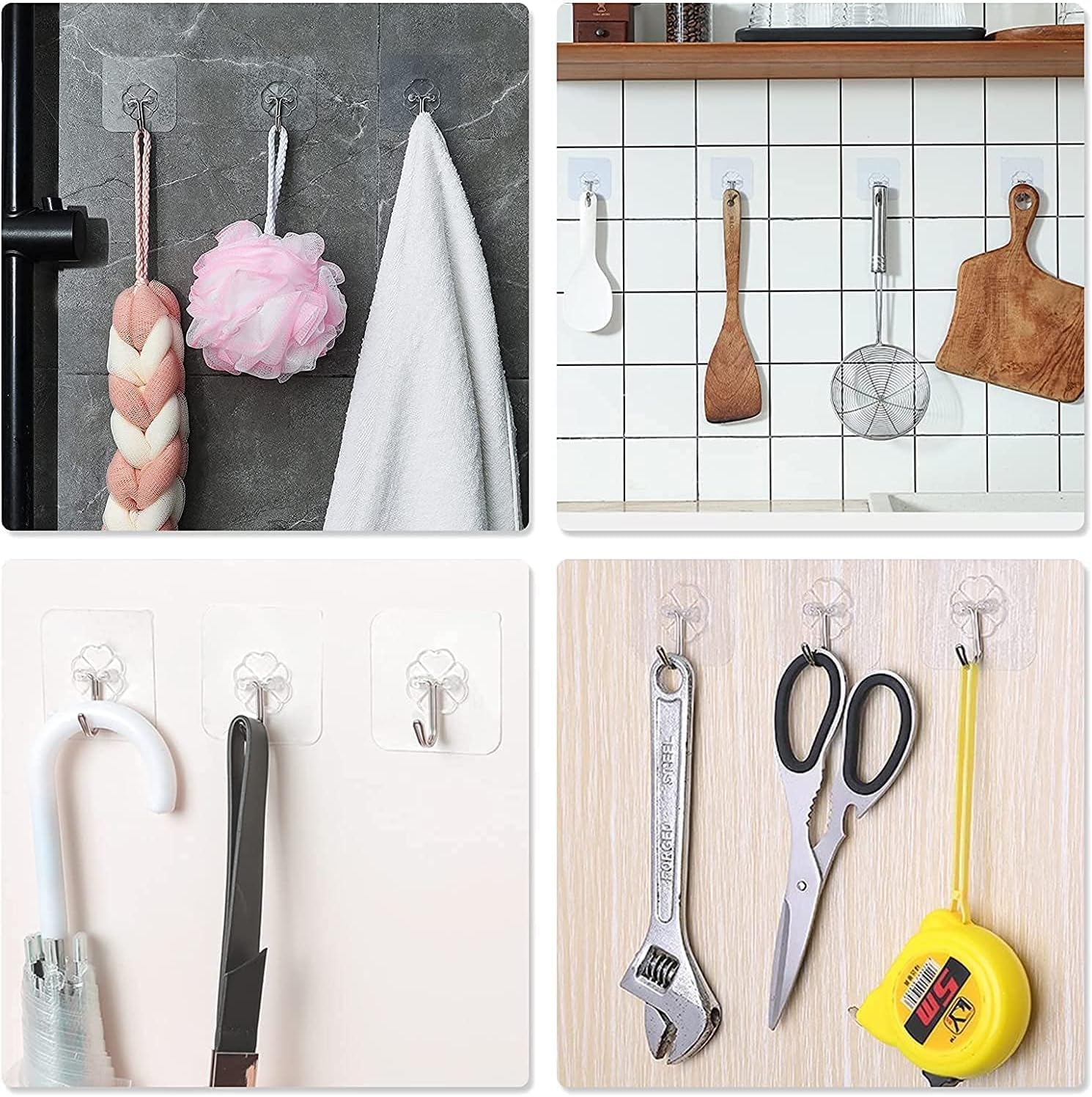 Zimokit 20 Pack Wall Hooks, Clear Sticky Wall Hooks, Seamless Hooks, Heavy Duty Adhesive Hooks, Reusable, Hanging Adhesive Hooks for Kitchen, Bathroom, Shower Room