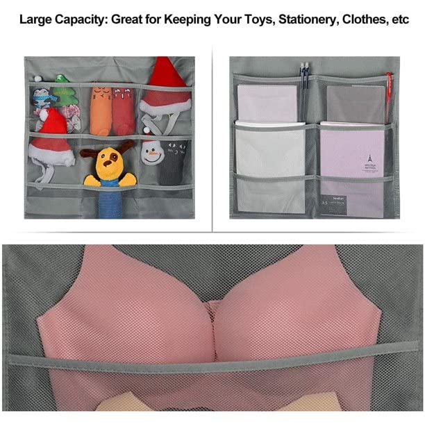 YUNZSXJY Bra organizers hanging bra storage bra hanger Double Sided with Pockets,Space Saving closet organzier for Bra underwear Clothes Socks wardrobe (Gray, 3PCS 6+6 Pockets)