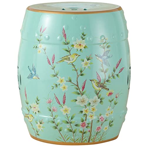 JIADIAONI Decorative Ceramic Garden Stool, Glazed Flower and Bird Shoe Changing Stool for Living Room, Balcony, Garden, Etc. (Color : Blue-Green)