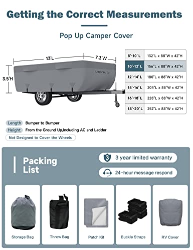 Tent Trailer Cover Umbrauto 2023 Upgraded 7 Layers Top Pop Up Camper Covers Waterproof Extra Thick Polypropylene Breathable Ripstop Anti-UV Pop Up Folding Trailer Cover Fits 10' - 12' Trailers