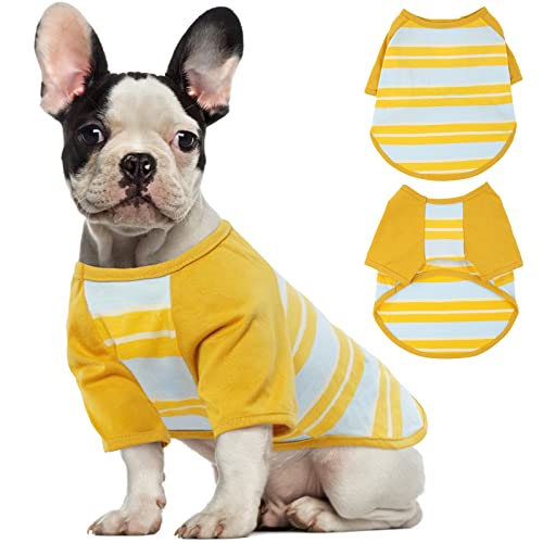 T'CHAQUE 100% Cotton Striped Dog Shirts for Small Medium Dogs Chihuahua Puppy Clothes T-Shirt, Soft and Durable Cat Pajamas Costume, Pet Dog/Cats Sweatshirt for All Season, Red Striped Patchwork, M