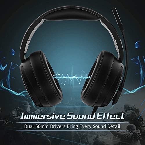 Jeecoo V20 Stereo Gaming Headset for PS4 PS5 Xbox One - Over Ear Headphones with Noise Cancelling Microphone - LED Light Soft Earmuffs for PC Laptops Mobiles