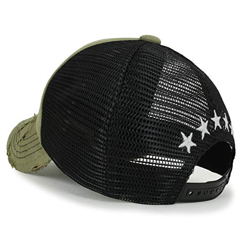 ililily Star Embroidery Black White Trucker Hat Cotton Baseball Cap, Olive, Medium
