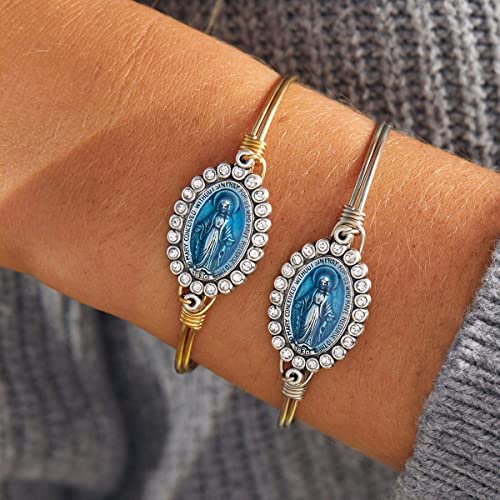 Luca + Danni Crystal Miraculous Bangle Bracelet with Blue Epoxy For Women - Brass Tone Petite Size Made in USA